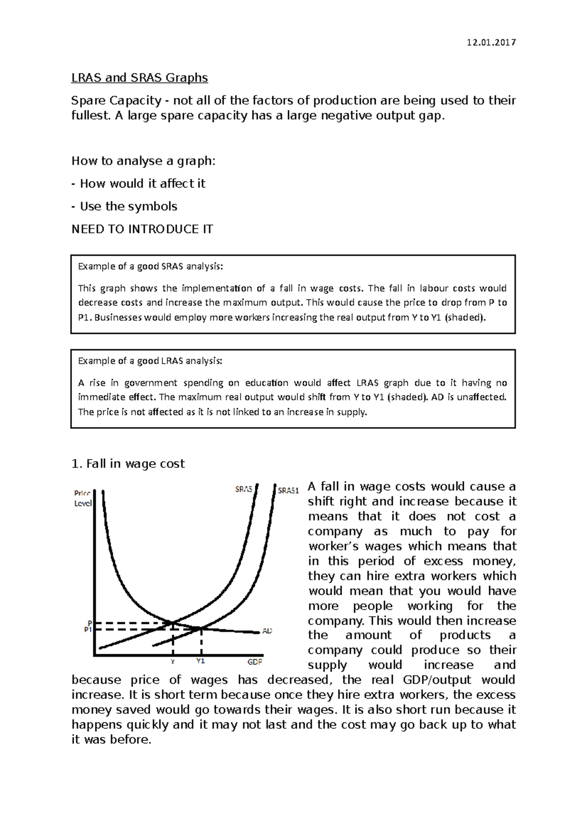 E 12 - Lesson notes for macroeconomics - LRAS and SRAS Graphs Spare ...