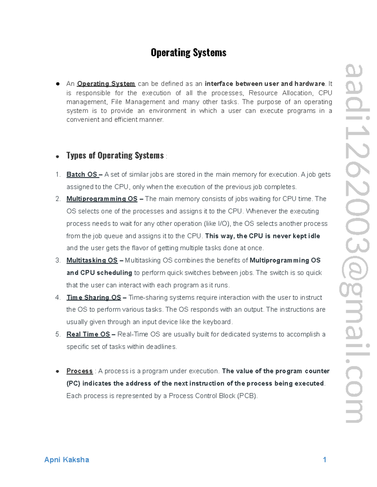 Operating System Notes - Operating Systems An Operating System can be ...