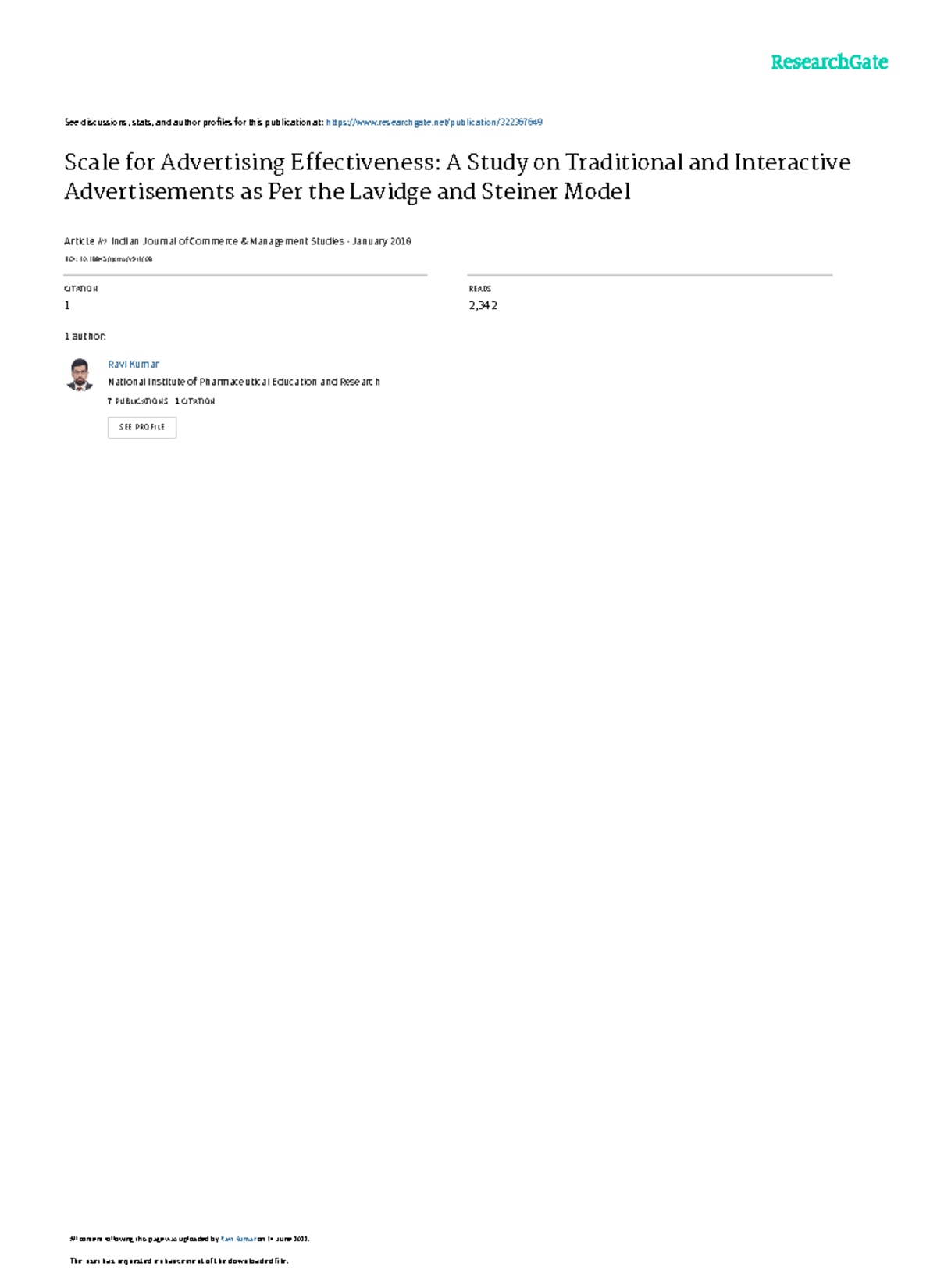 Scalefor Advertising Effectiveness AStudyon Traditionaland Interactive ...