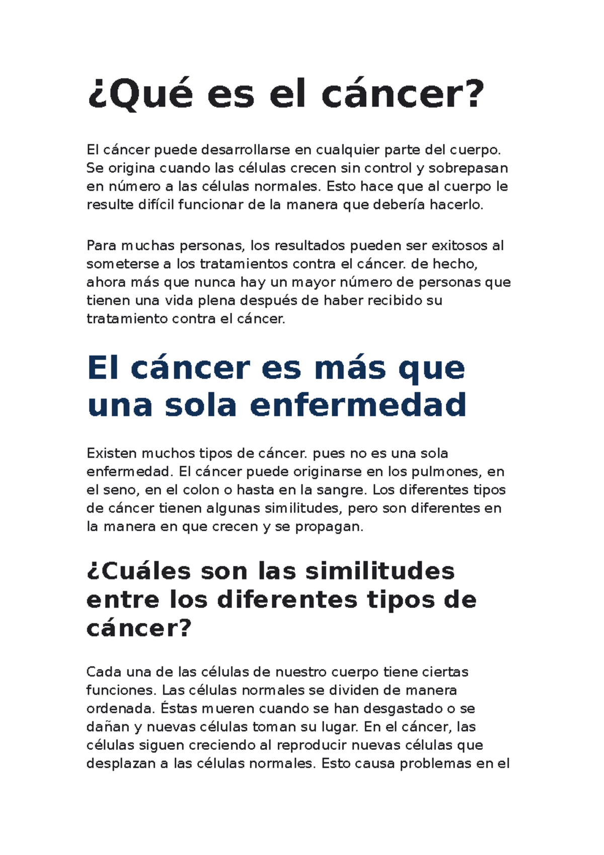 Qué es el cáncer - resumen - ¿Qué es el cáncer? El cáncer puede ...
