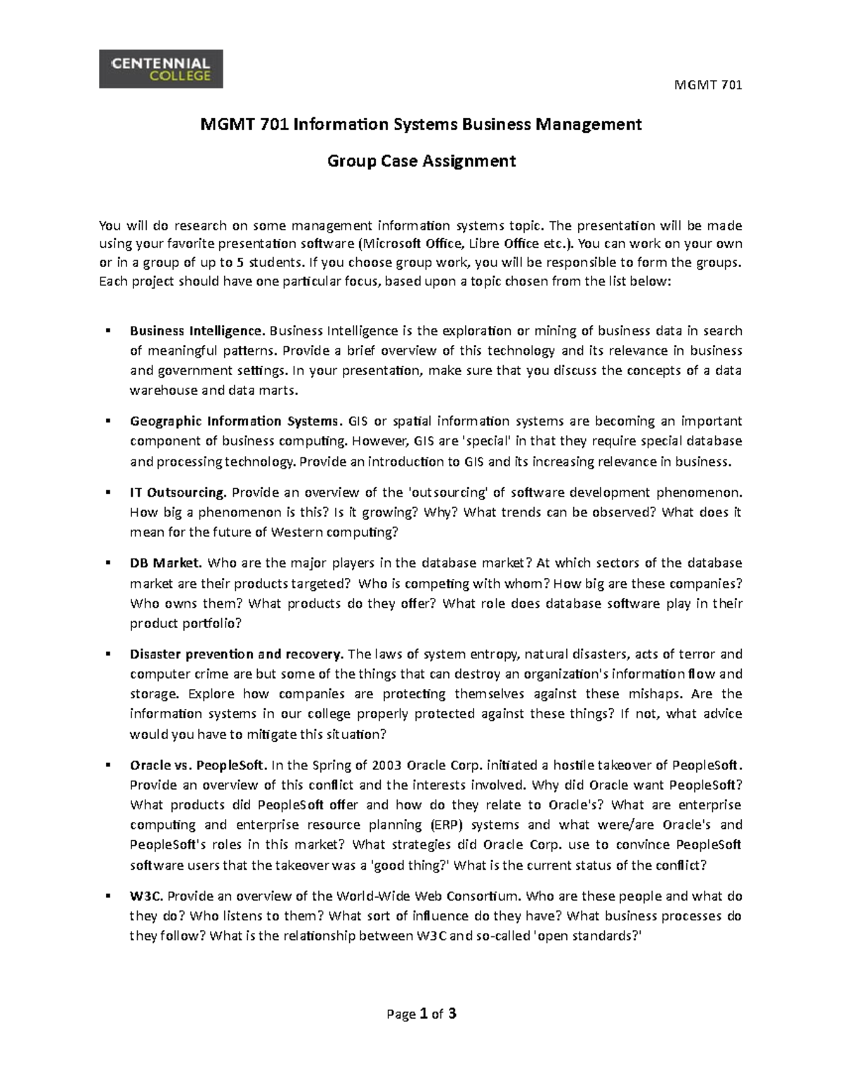 MGMT 701 Group Case Assignment - MGMT 701 MGMT 701 Information Systems ...