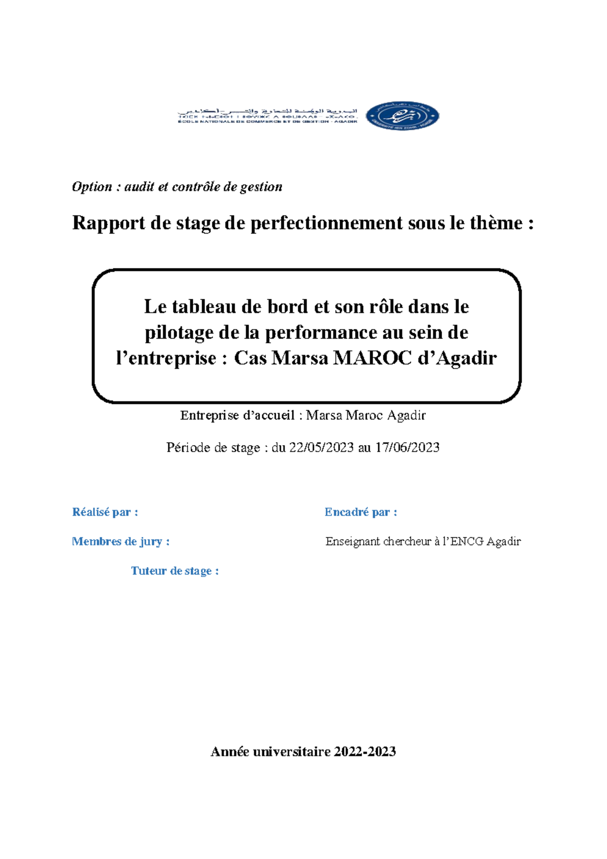 Rapport de stage S8 ACG - Option : audit et contrôle de gestion Rapport de stage de ...