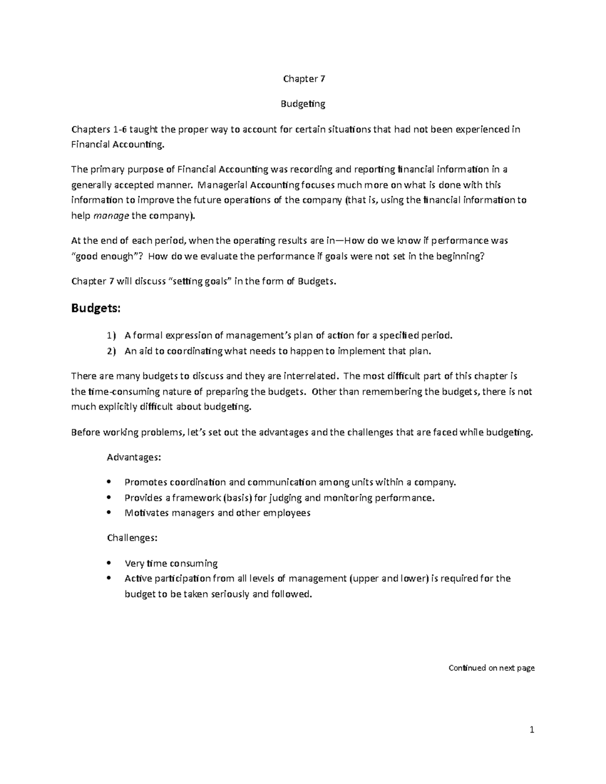 Chapter 7 Budgets (Solutions) 1 for Students - Chapter 7 Budgeting ...