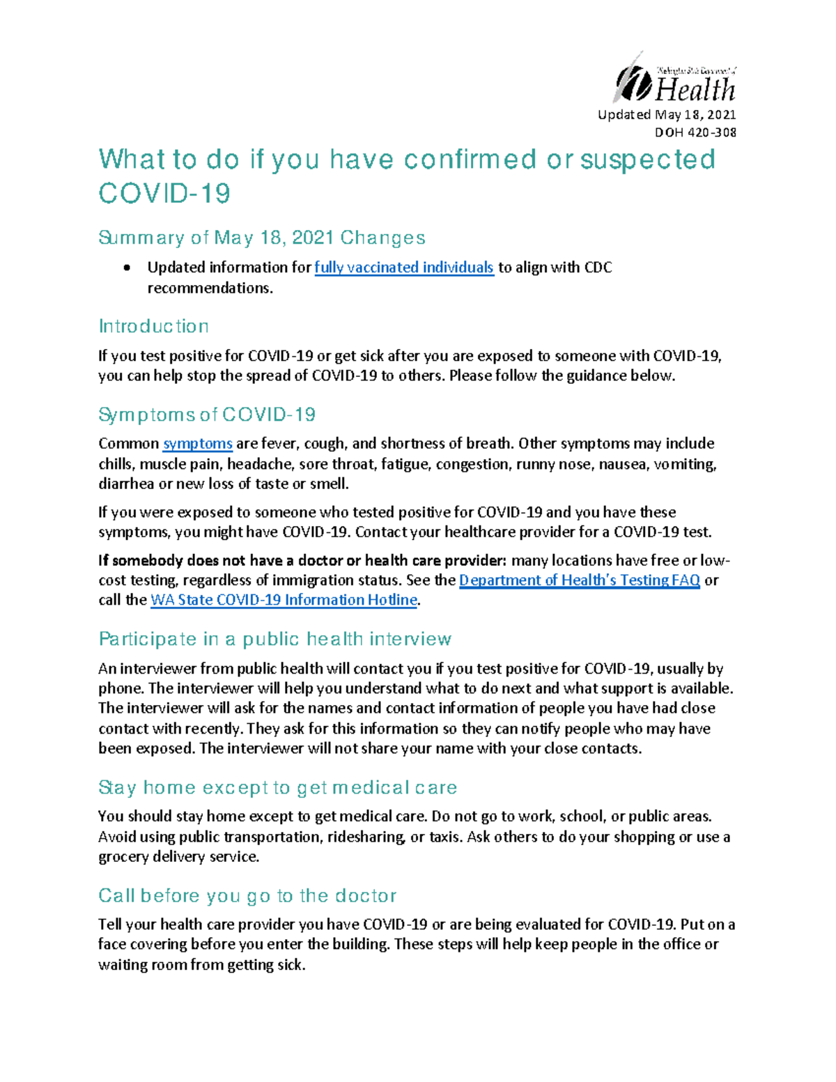 Covidcasepositive - COVID 19 notes - Updated May 18, 2021 DOH 420- Wha ...
