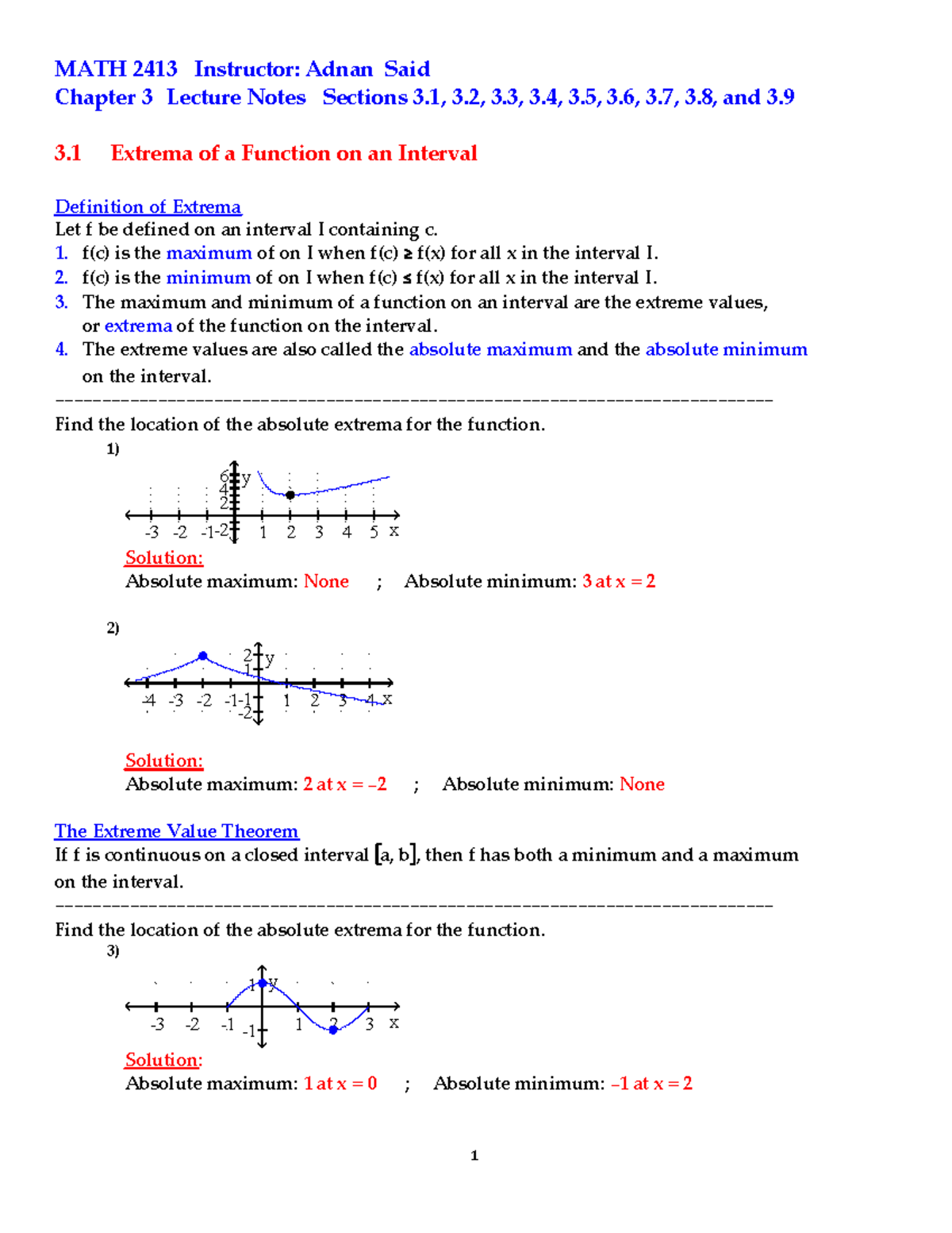 F22 M2413 LNT Chapter 3 - These are notes for Calculus/ MATH 2413 ...