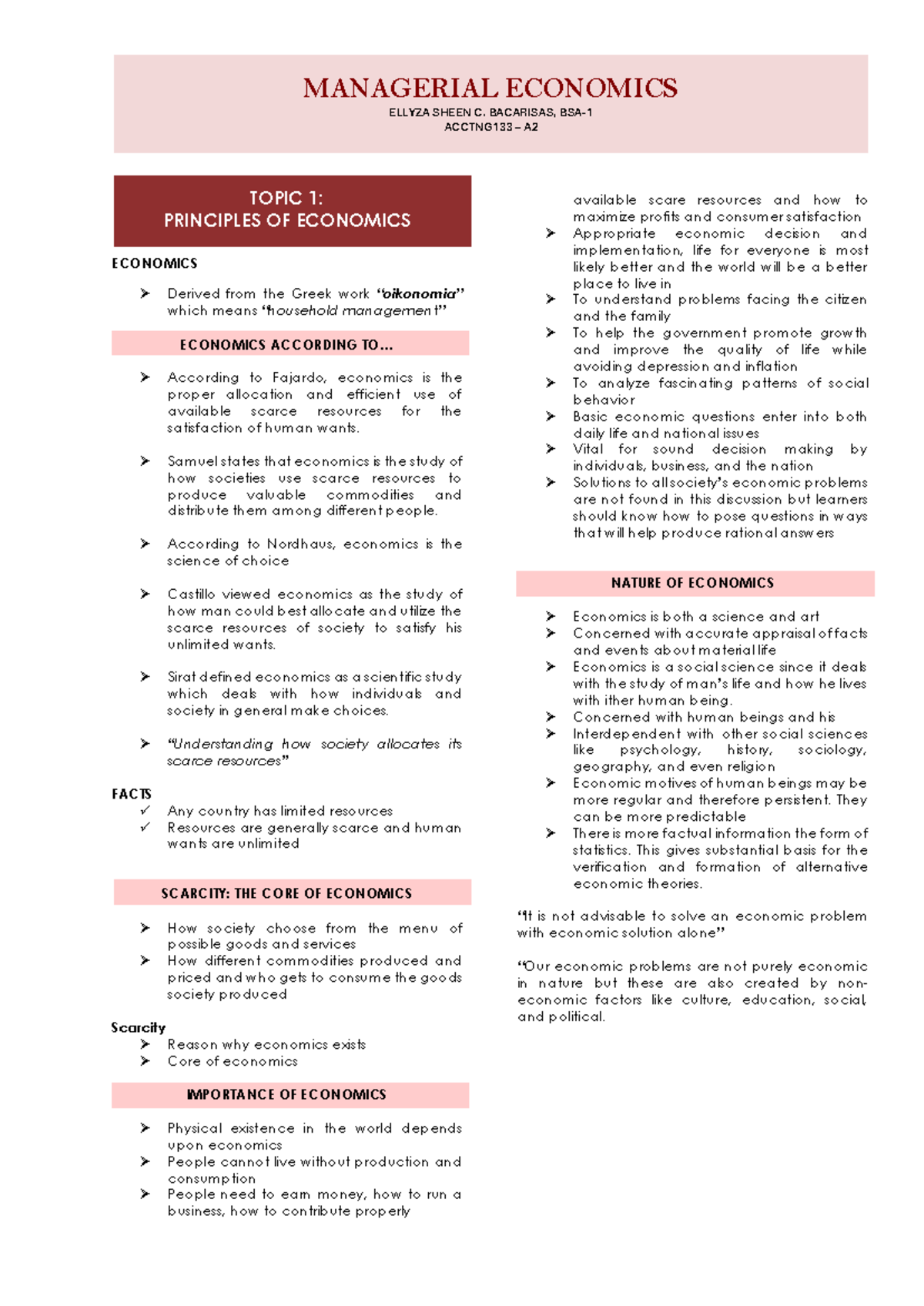 Acctng 133 Principles of Economics - TOPIC 1: PRINCIPLES OF ECONOMICS ...