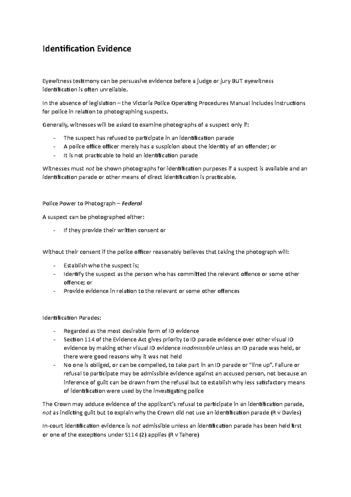 Identification Evidence t2 - Identification Evidence Eyewitness ...