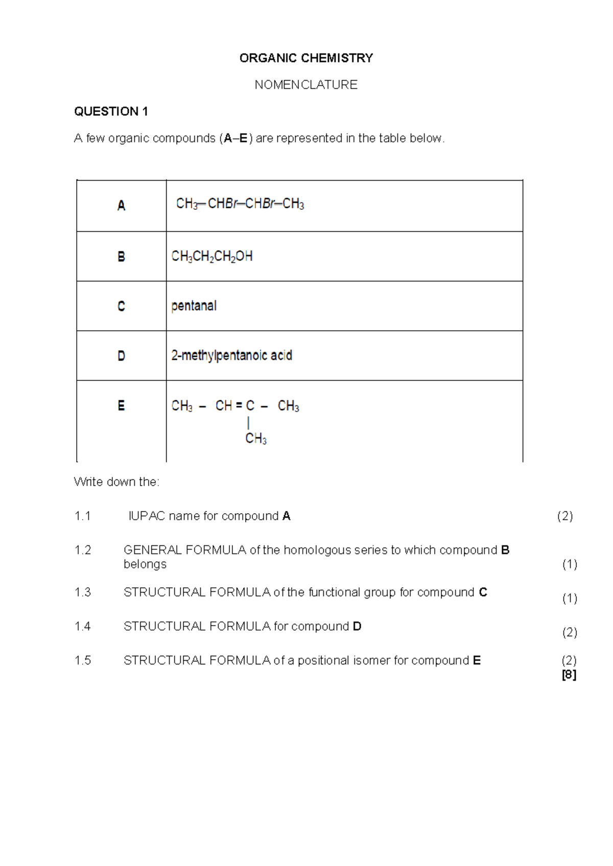 Nomenclature QNS - Organic chem questions. - ORGANIC CHEMISTRY ...