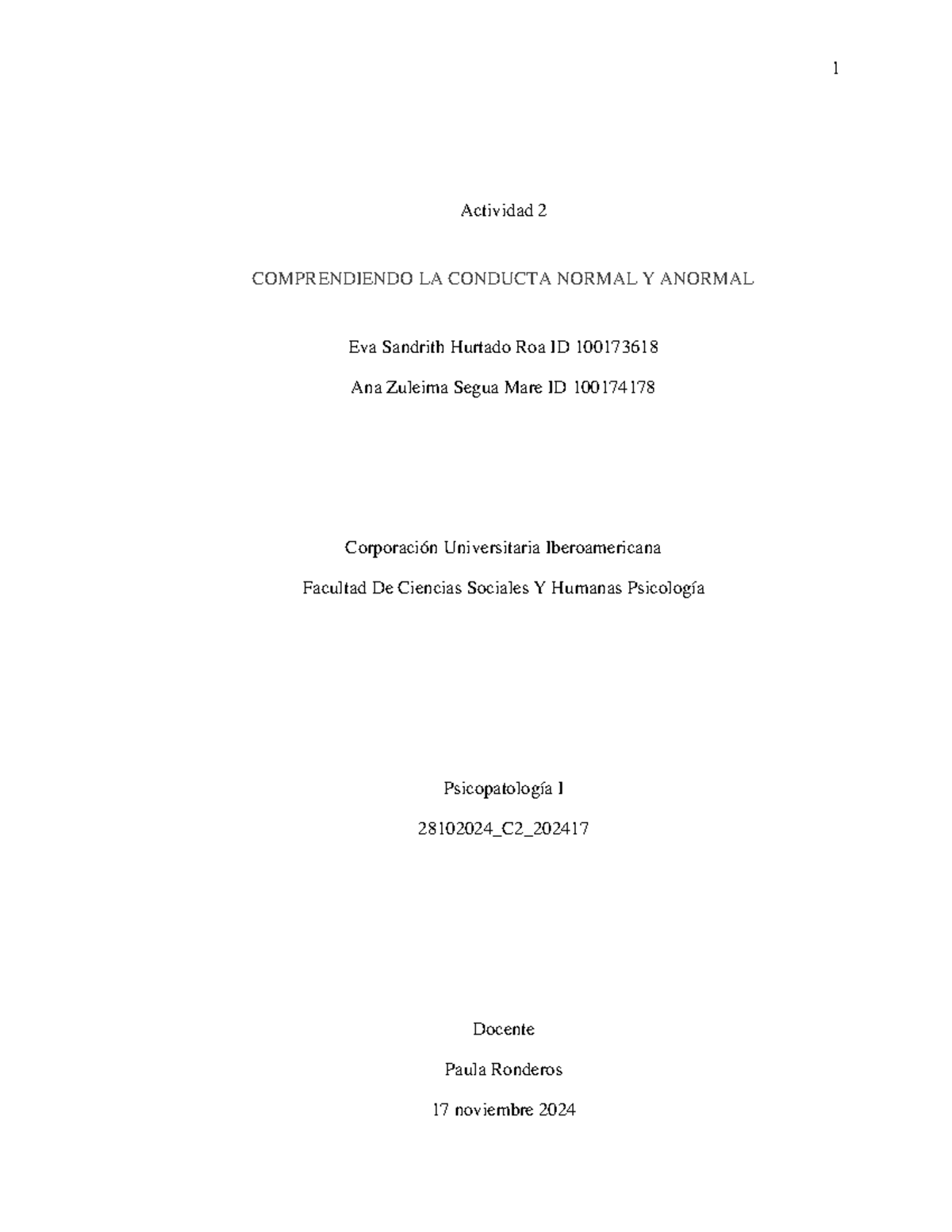 Actividad 2 - Comprendiendo la conducta normal y anormal - Actividad 2 ...
