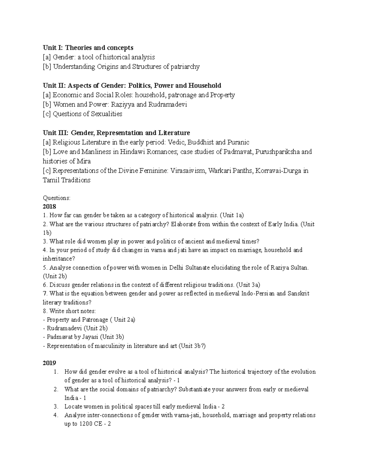 Pyq GENDER, 5TH SEM - Unit I: Theories and concepts [a] Gender: a tool ...