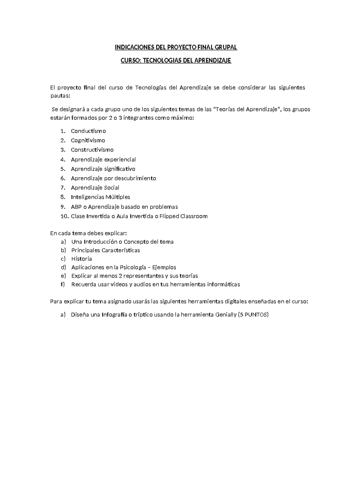 S18 Indicaciones DEL Proyecto Final Grupal - INDICACIONES DEL PROYECTO FINAL GRUPAL CURSO: - Studocu