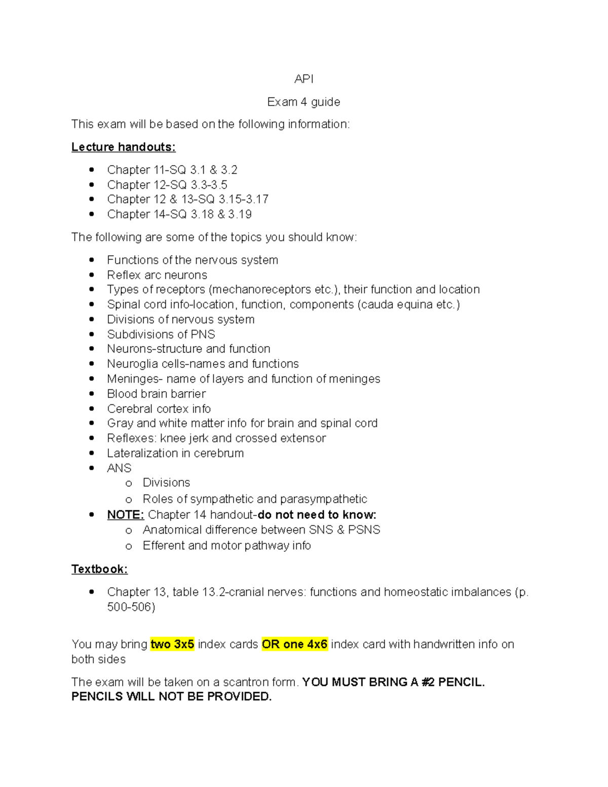 Study questions - API Exam 4 guide This exam will be based on the ...