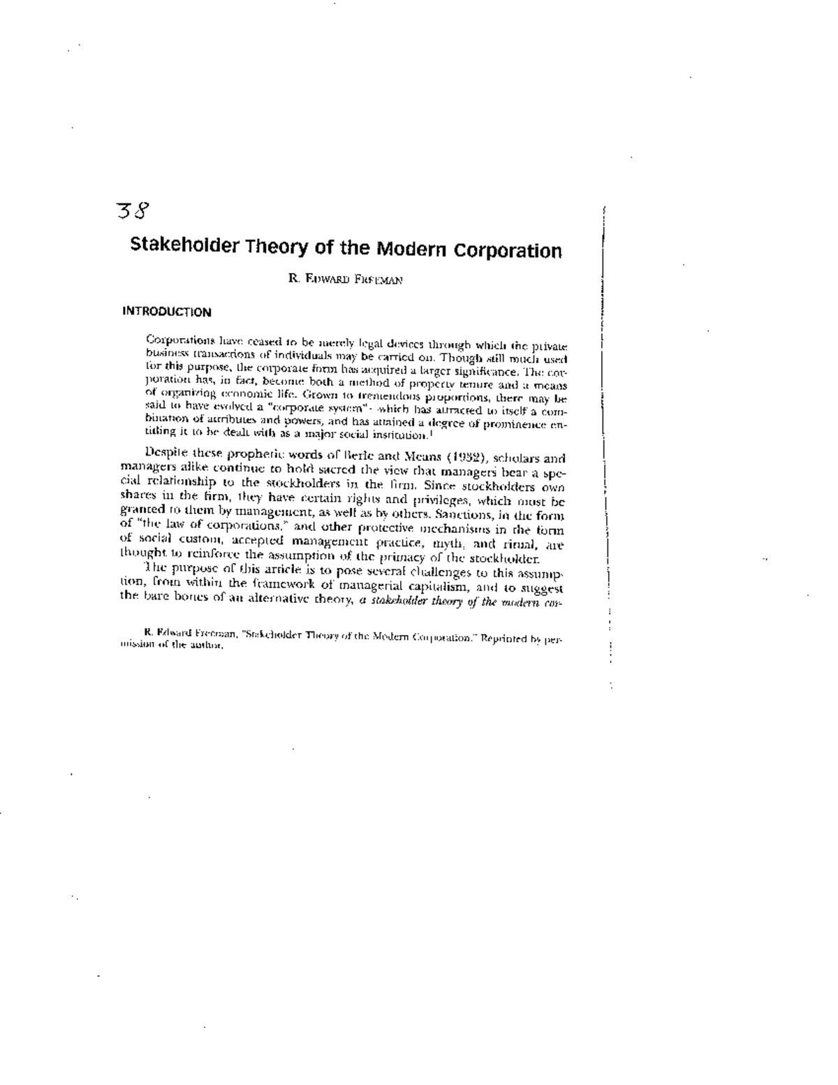 Stakeholder Theory - Edward Freeman - Derecho de Sociedades - Studocu