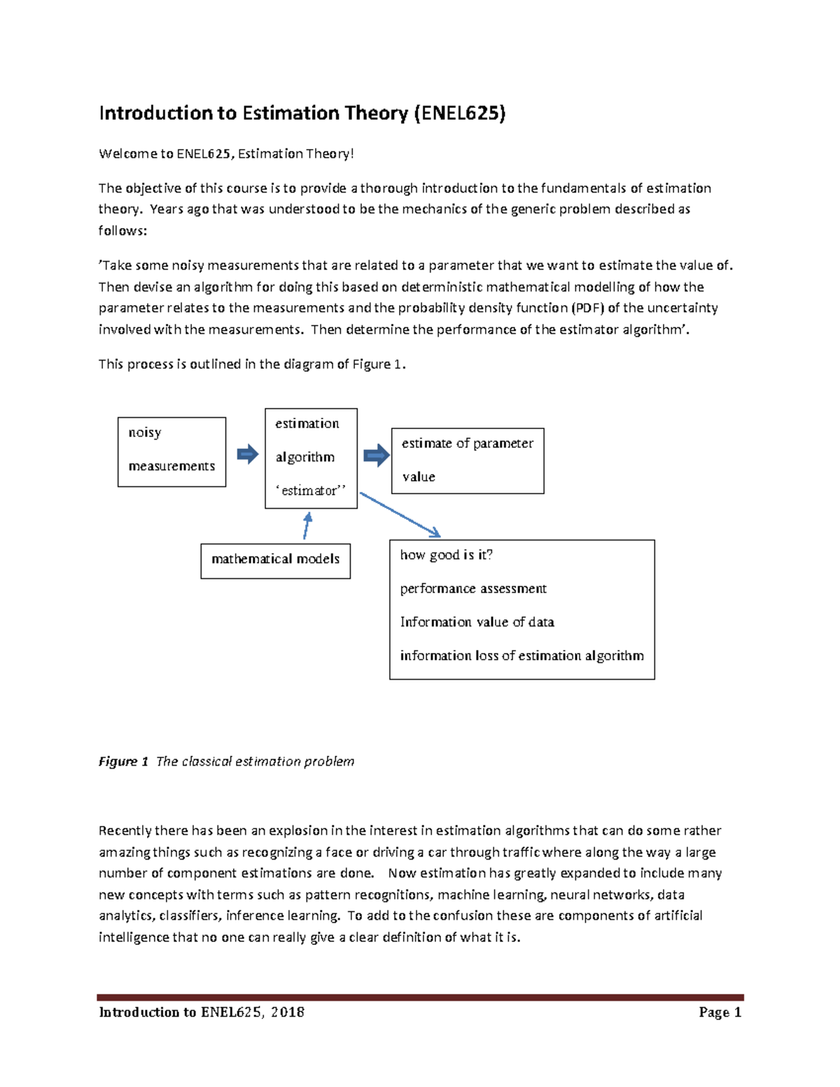 Introduction to ENEL625 Estimation Theory - Introduction to Estimation Theory (ENEL625) Welcome ...