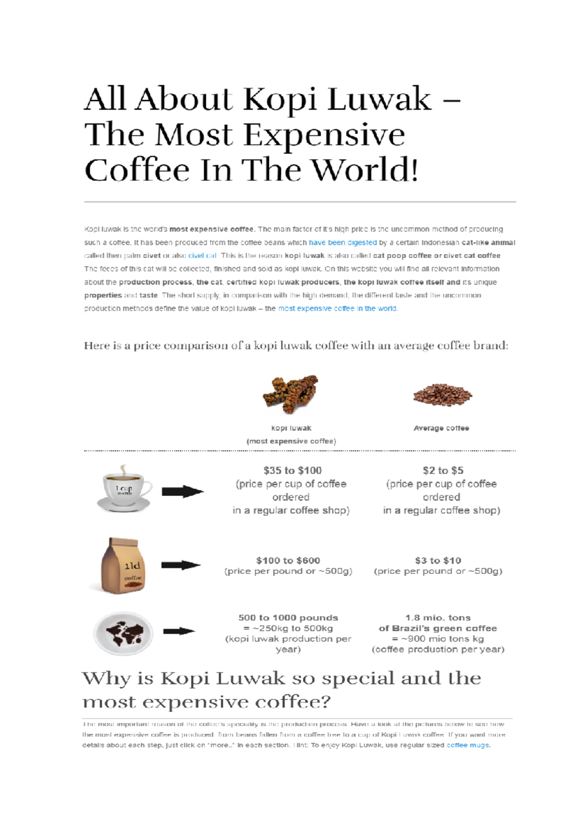All About Kopi Luwak – The Most Expensive Coffee In The World - Studocu
