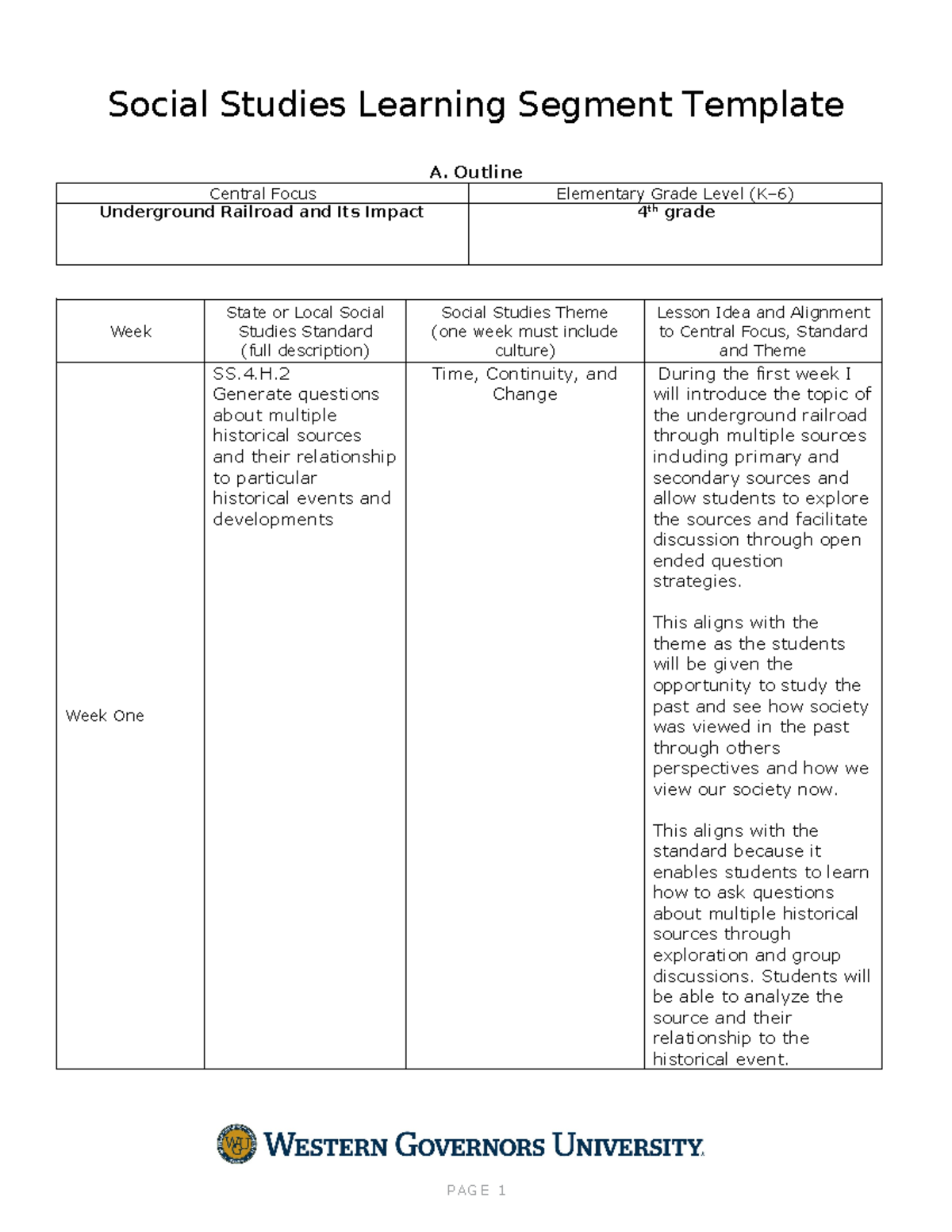 Underground railroad - lesson plan PA - Social Studies Learning Segment ...