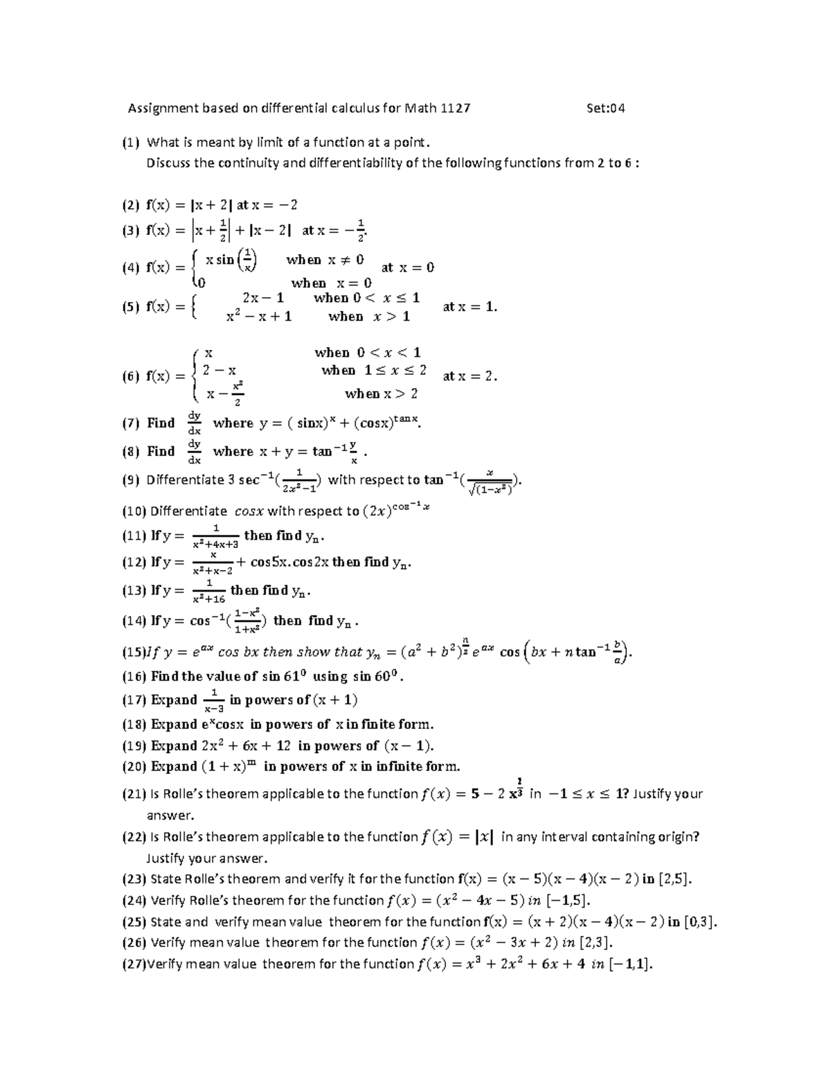 Bormon assignment - Assignment based on differential calculus for Math ...