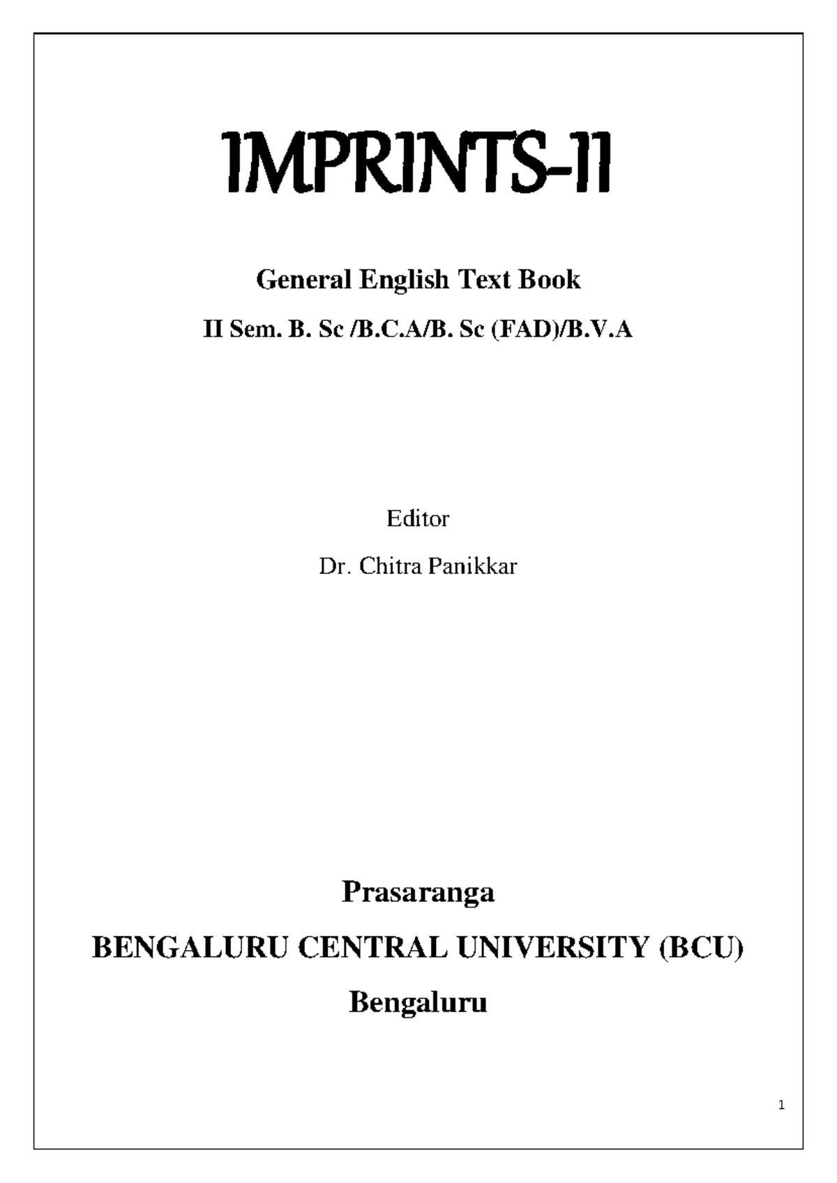 BCA General English textbook - IMPRINTS-II General English Text Book ...