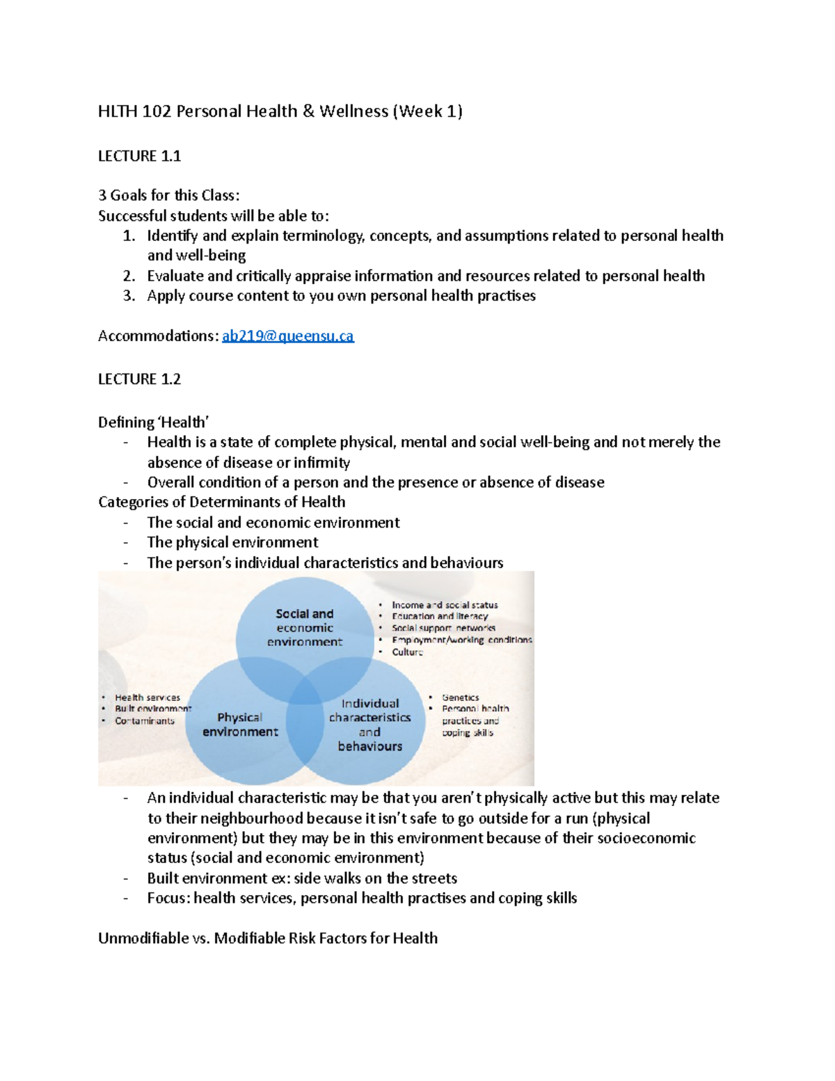 HLTH 102 Lectures Week 1 - HLTH 102 Personal Health &amp; Wellness ...