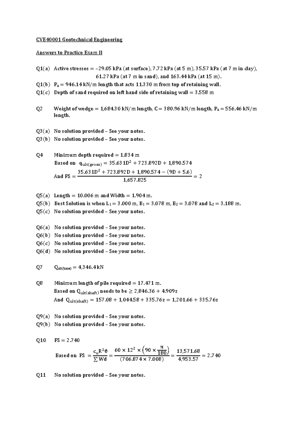 01a - CVE40001 - Practice Exam II - Answers - CVE40001 Geotechnical ...