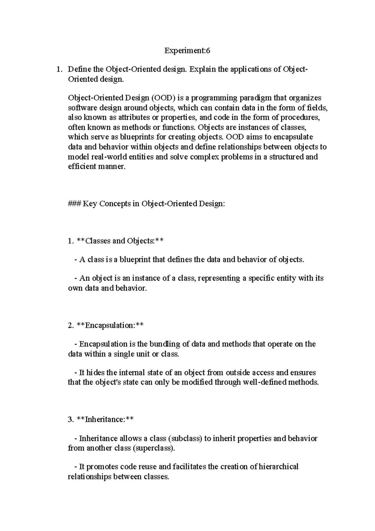 CSF301 SE Lab Experiment 6 - Experiment: 1. Define the Object-Oriented ...