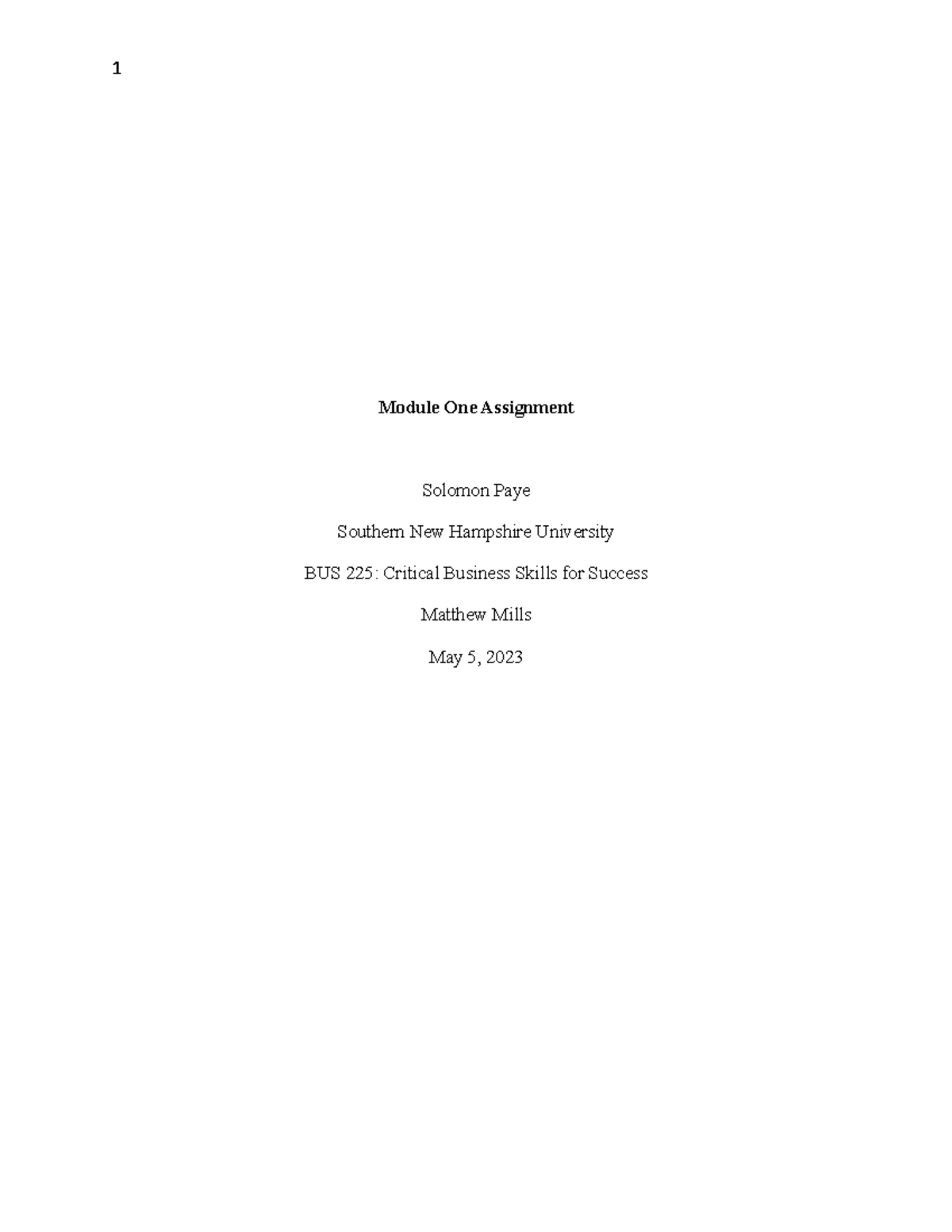 BUS225 Module One Assignment - Module One Assignment Solomon Paye ...
