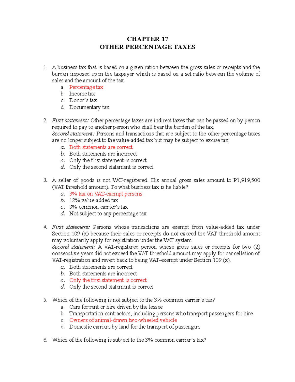 Chapter 17 Other Percentage Taxes - CHAPTER 17 OTHER PERCENTAGE TAXES A ...