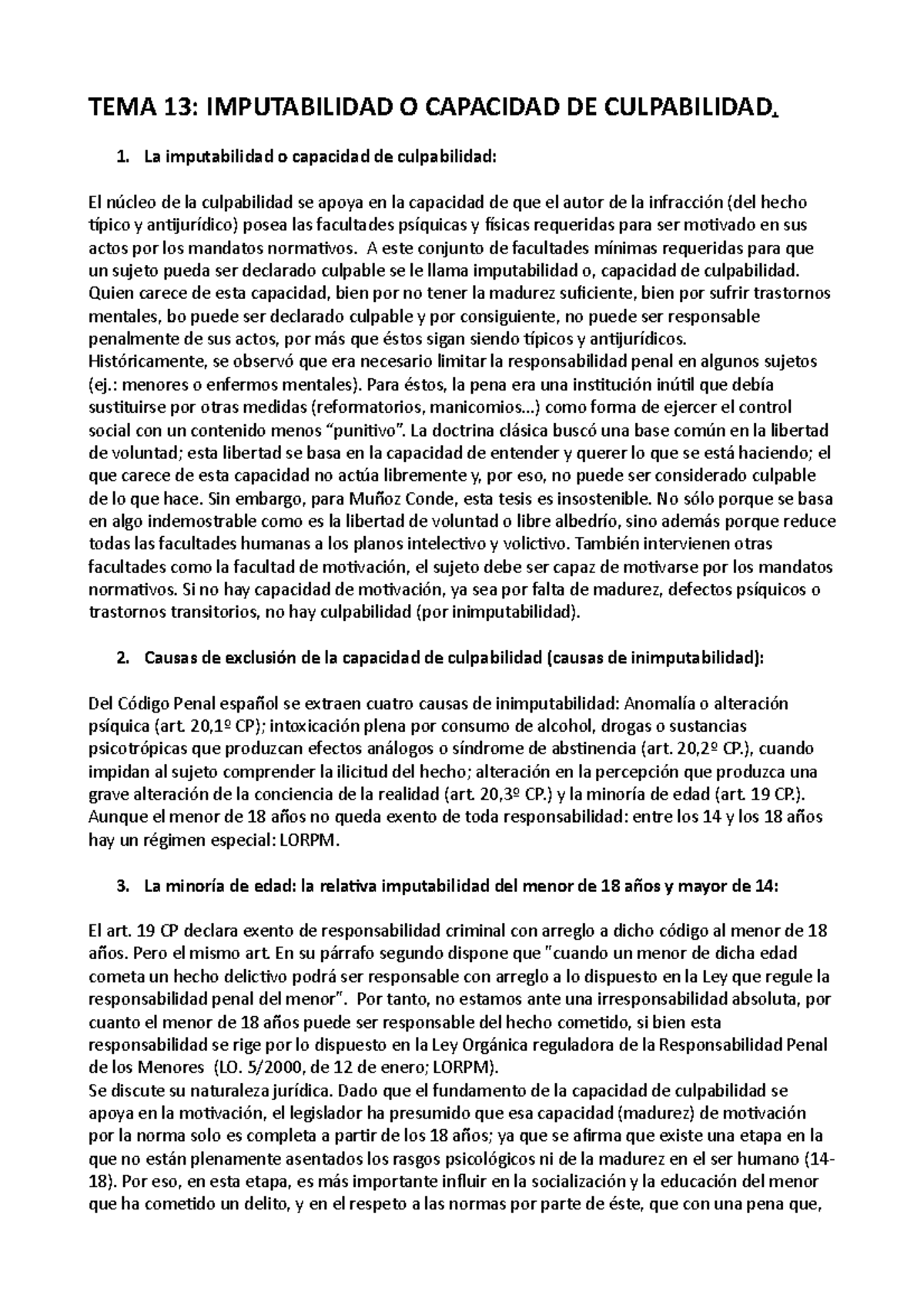 Tema 13-imputabilidad [104111 ] - TEMA 13: IMPUTABILIDAD O CAPACIDAD DE ...