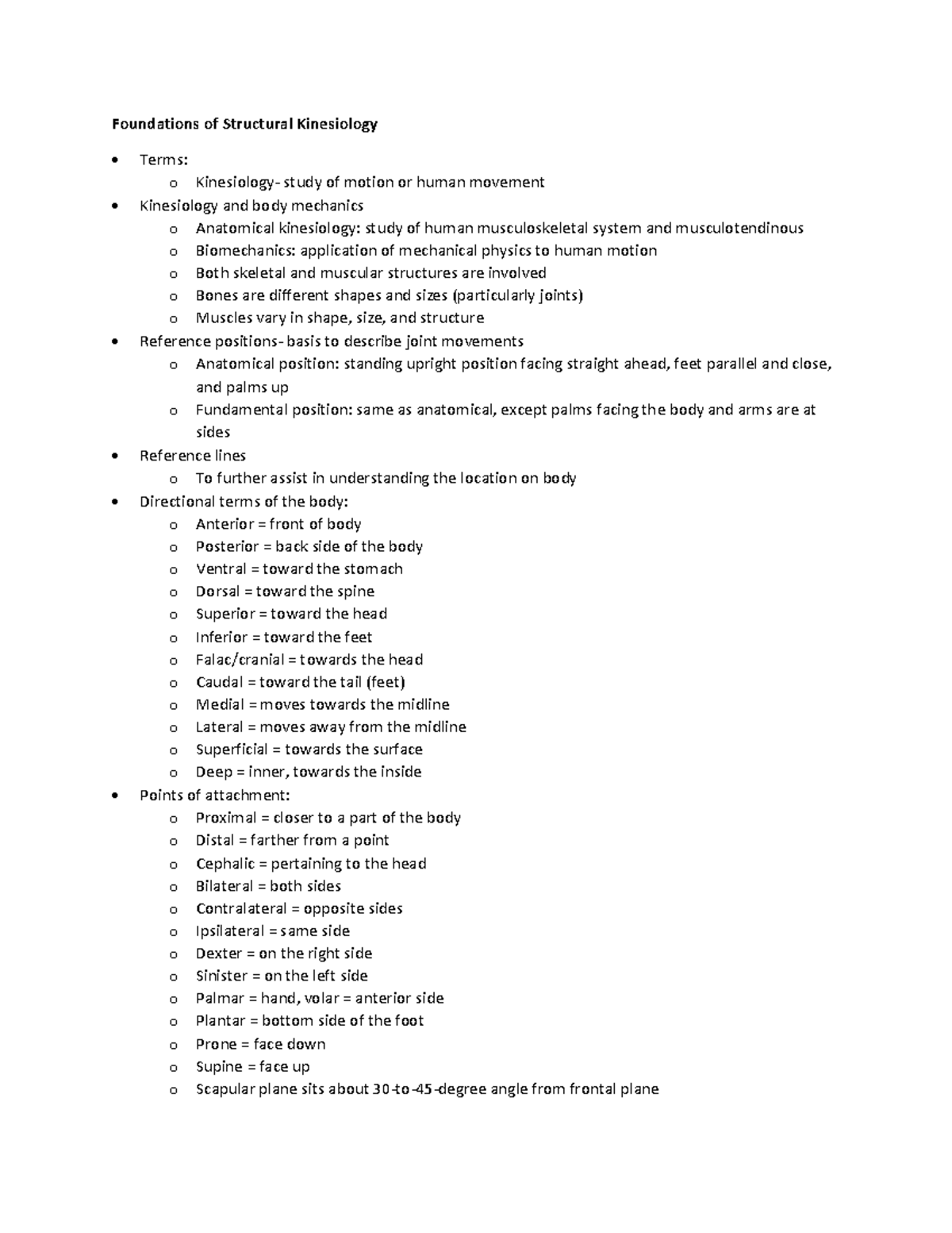 Kin 300 chapter 1 - Foundations of Structural Kinesiology Terms: o ...
