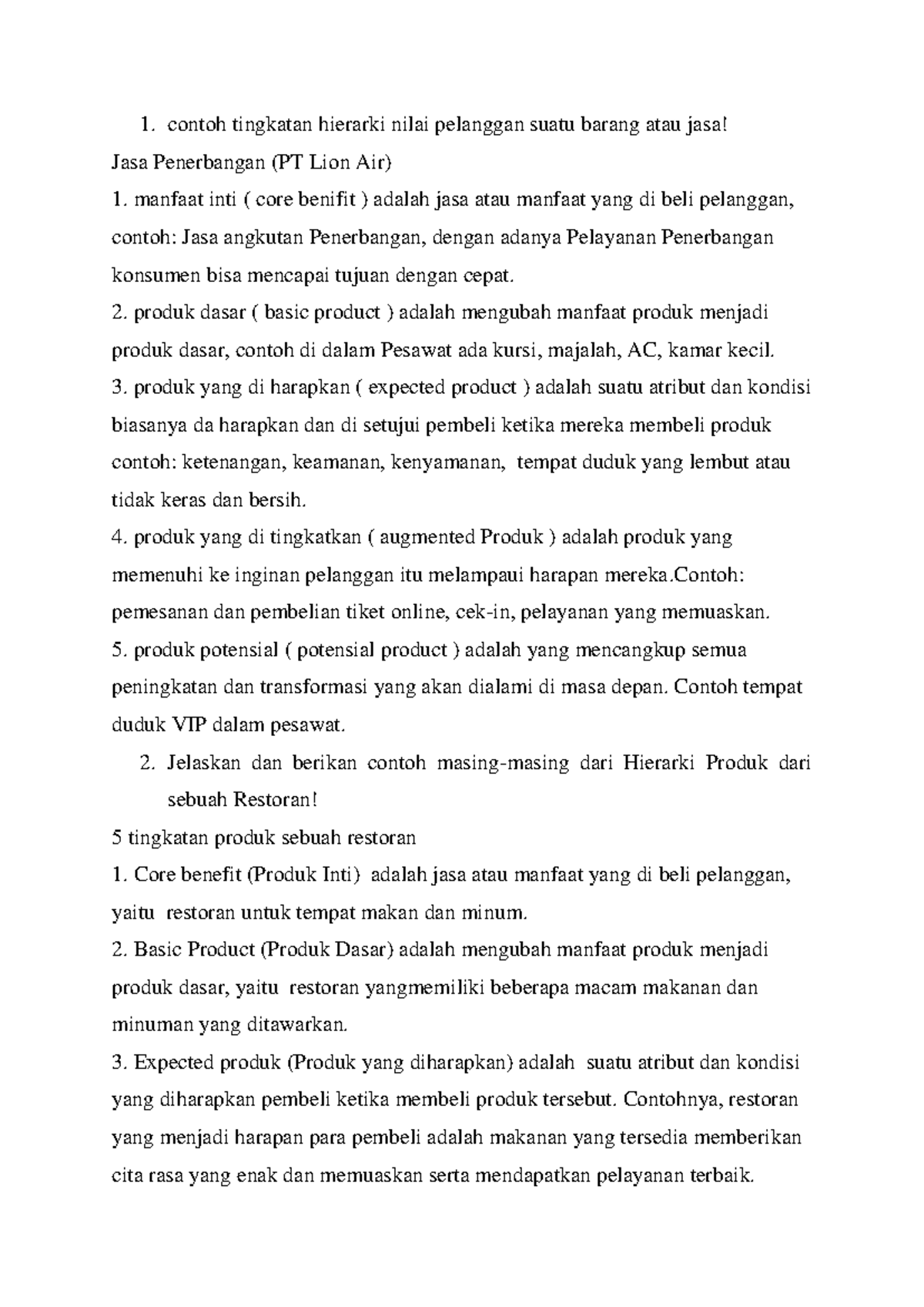 Hierarki Produk - contoh tingkatan hierarki nilai pelanggan suatu ...