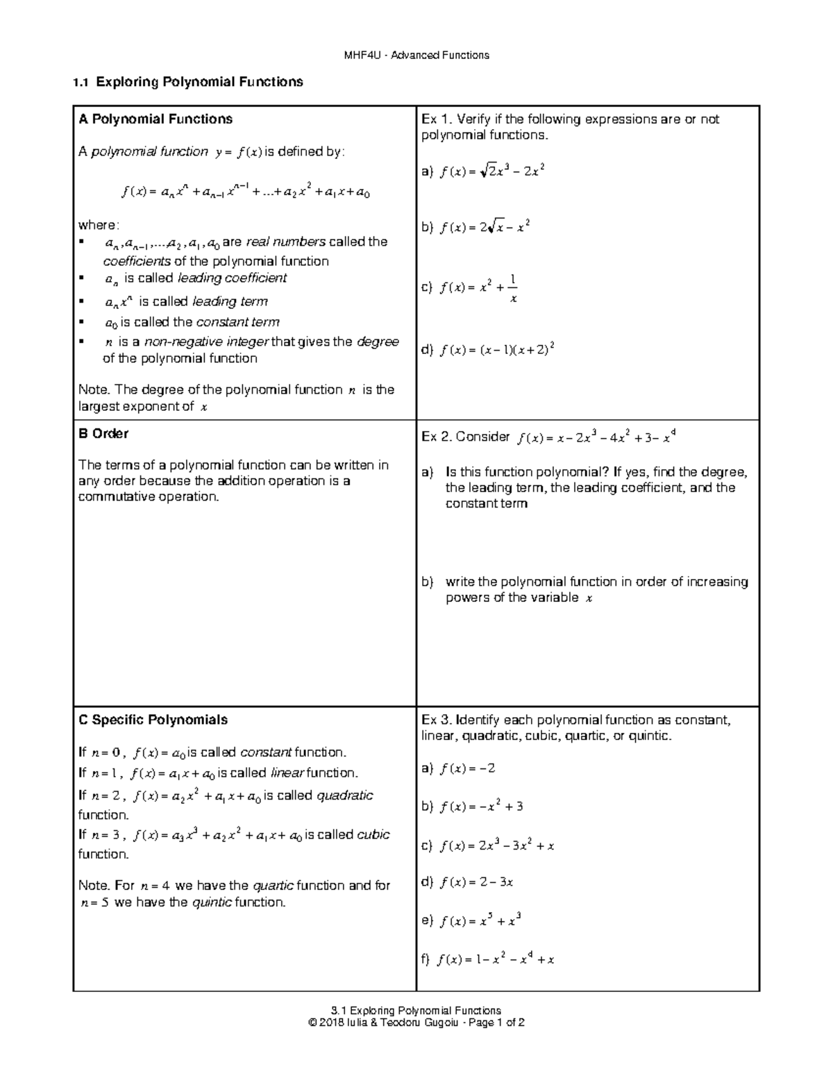1.1 Polynomial Functions - CORP254 - Yorku - Studocu