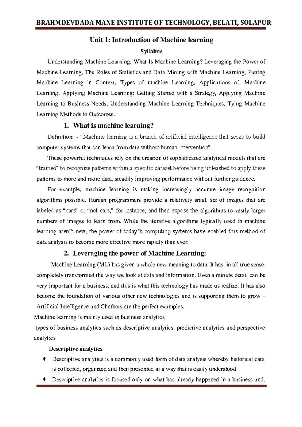 ML-1 - I HAVE A NEED TO MACHINE LEARNING NOTES,QUESTION BANCK,ALL ...