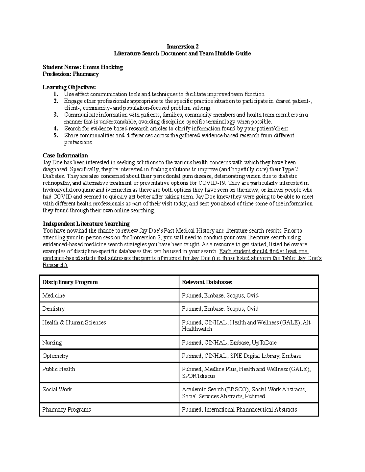 Immersion 2 - Literature Search Document - Use effect communication tools and techniques to ...