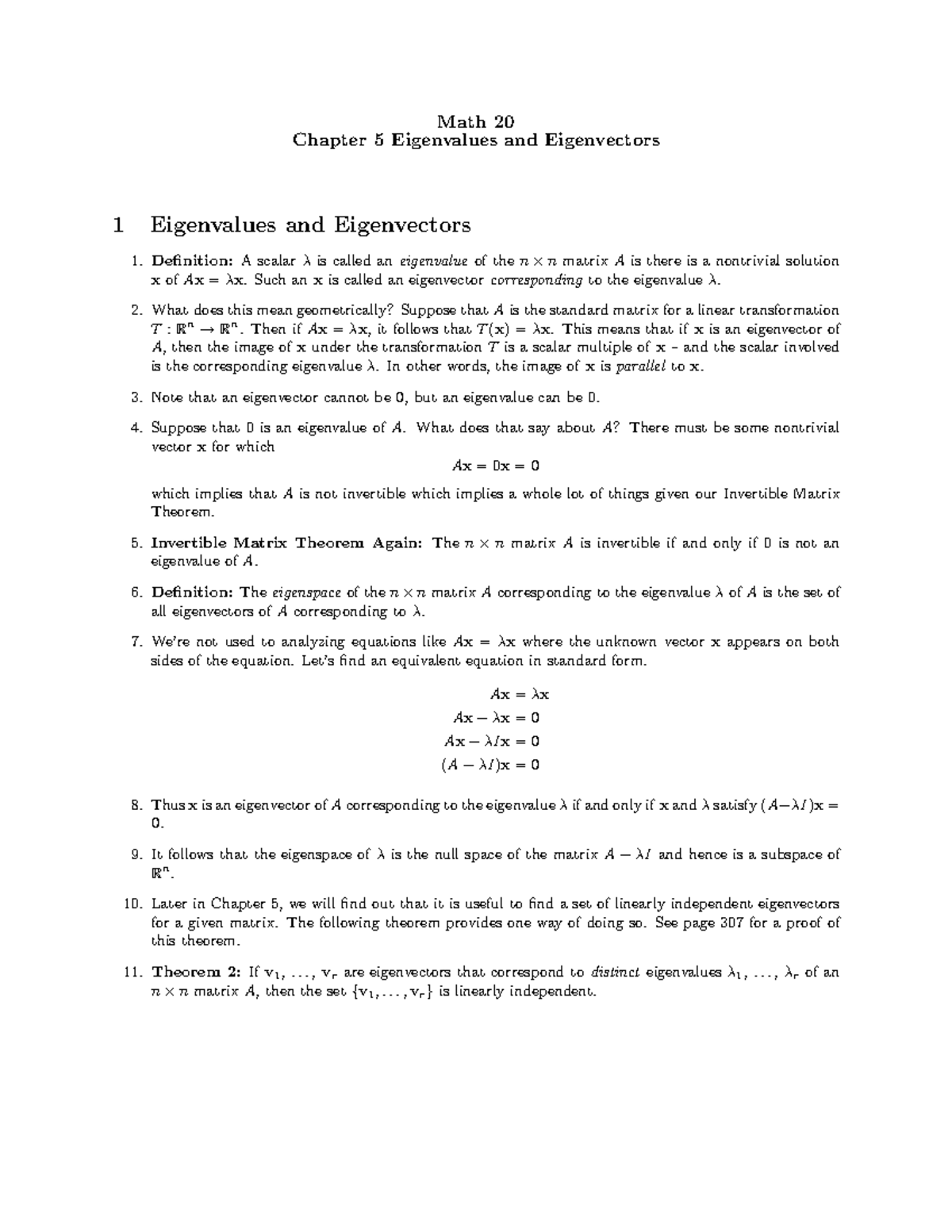 Ch05 notes - assignment - Math 20 Chapter 5 Eigenvalues and ...