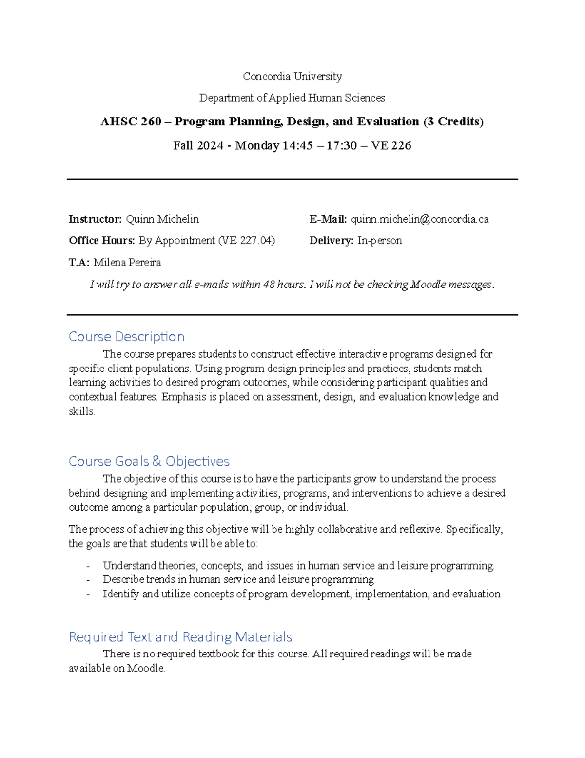 AHSC 260-01 Fall 2024 Course Outline - Concordia University Department ...