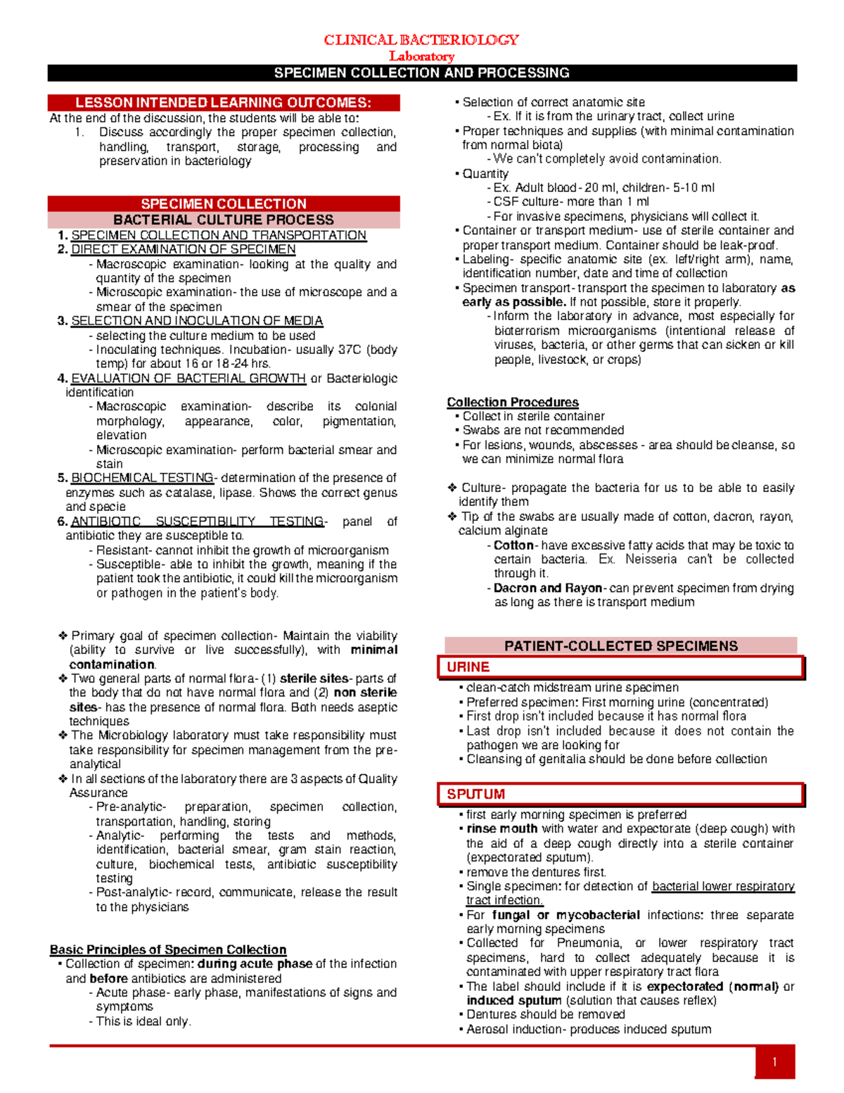 2 Specimen Collection And Processing Clinical Bacteriology