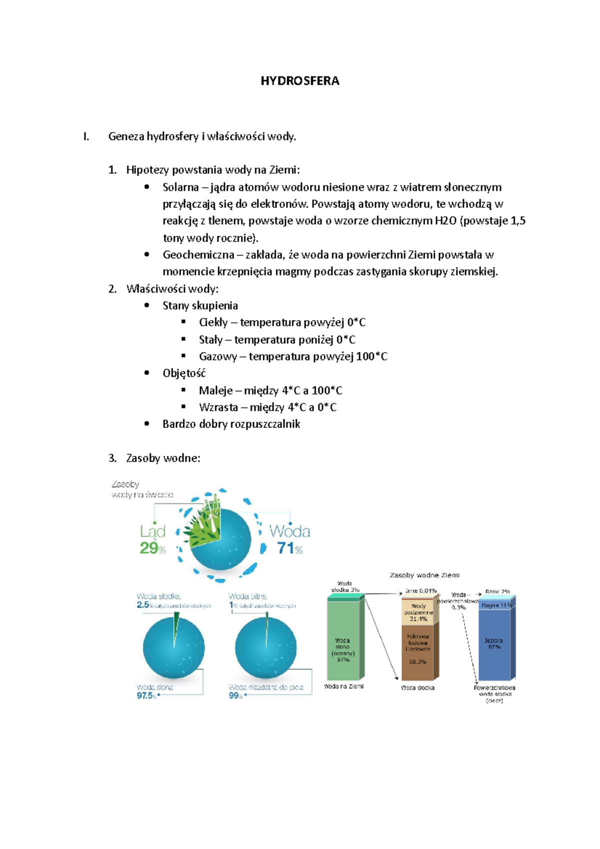 Hydrosfera notatkaaa - HYDROSFERA I. Geneza hydrosfery i właściwości ...