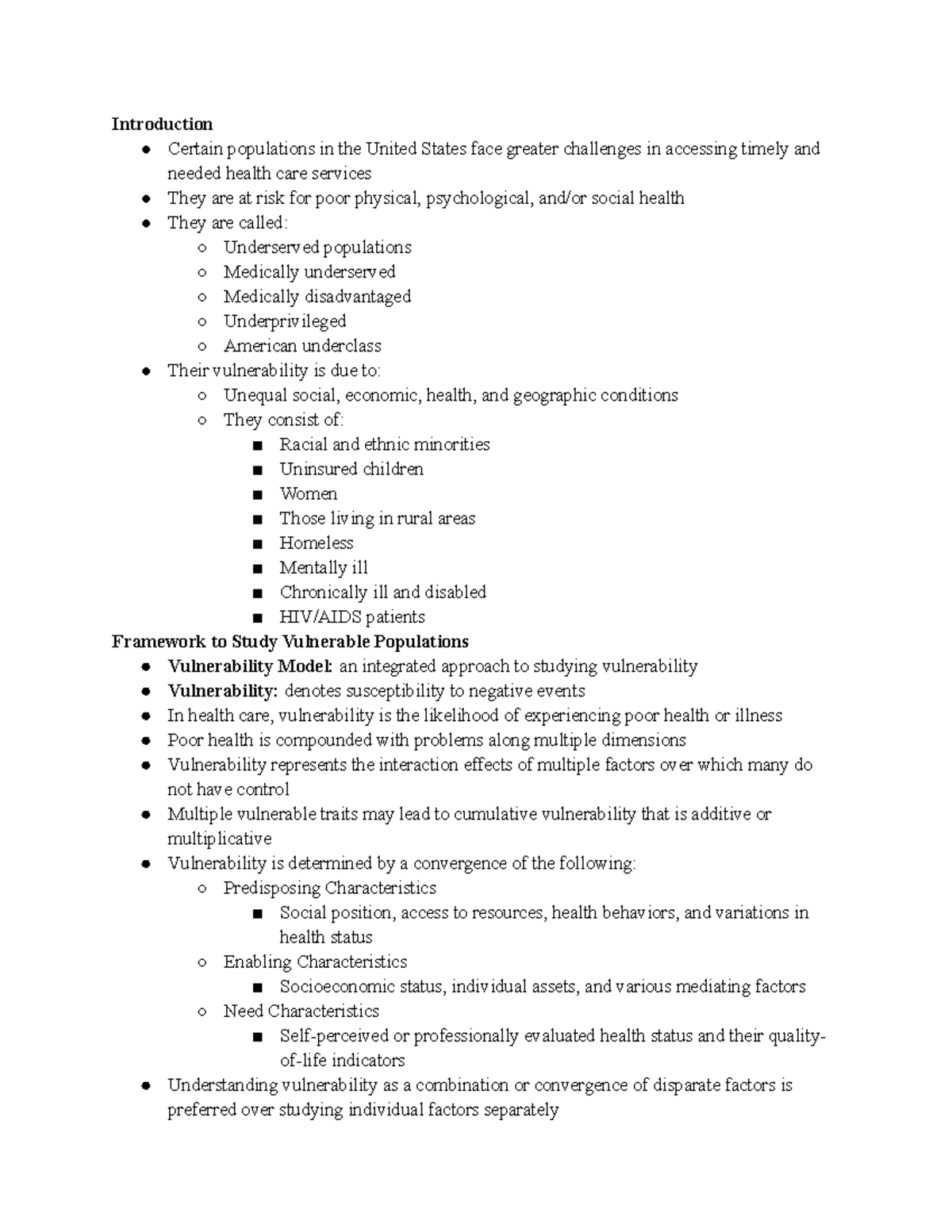 Ch. 11 - Populations with Special Health Needs - Introduction Certain ...