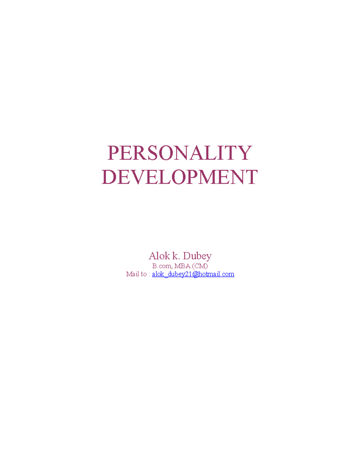 Personality Devt (001 Personality Development) MS 2 - PERSONALITY ...