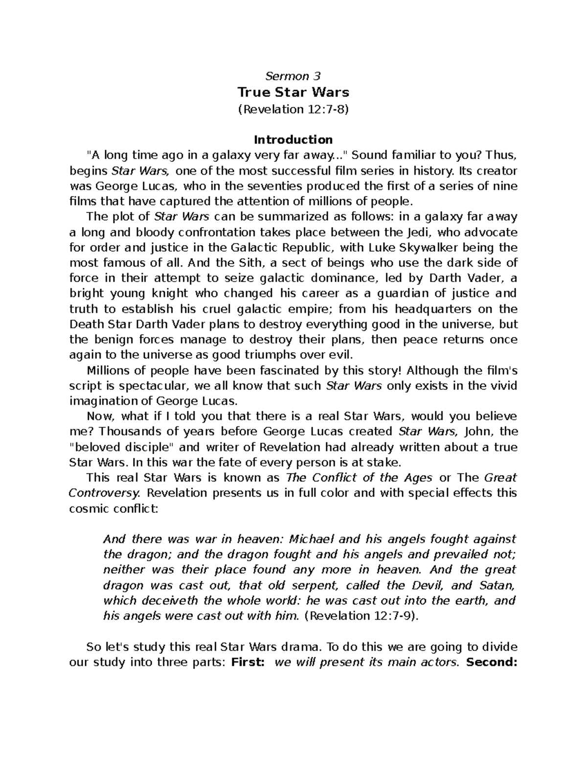The True Star Wars Storie of the Bible - Sermon 3 True Star Wars ...