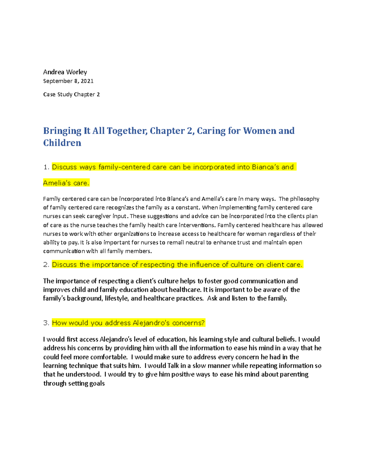 Case Study Chapter 2 - clinical case studies from book caring for woman ...