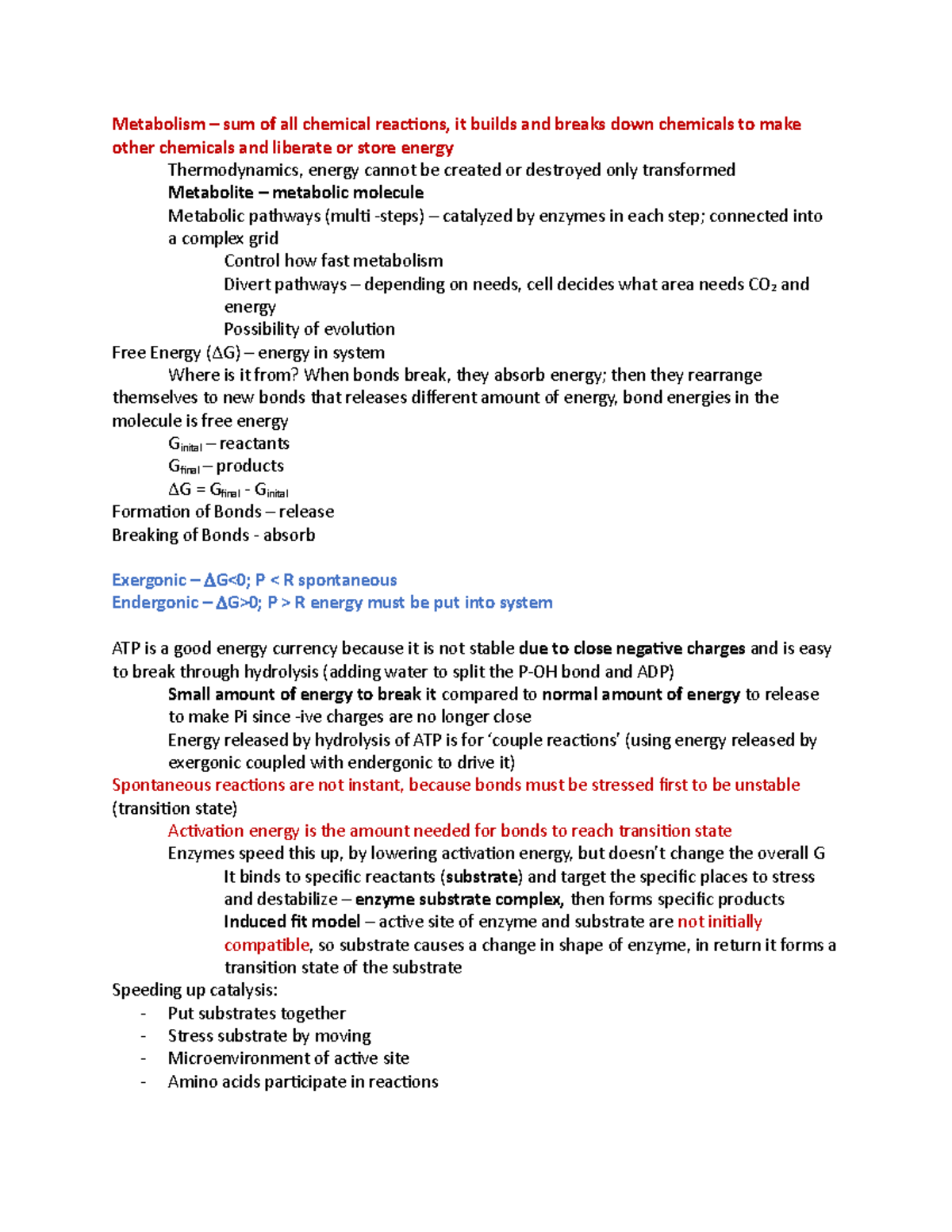 Metabolism - Lecture notes 11-18 - Metabolism – sum of all chemical ...