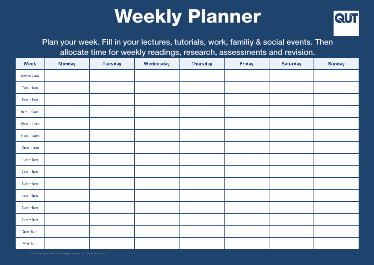 Weekly Planner-fillable - LQB387 - Week Monday Tuesday Wednesday ...