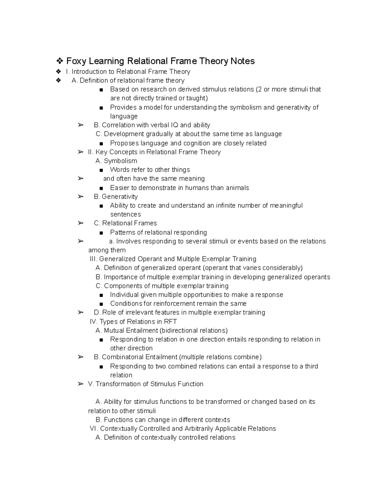 Foxy Learning Relational Frame Theory Notes - Introduction to ...