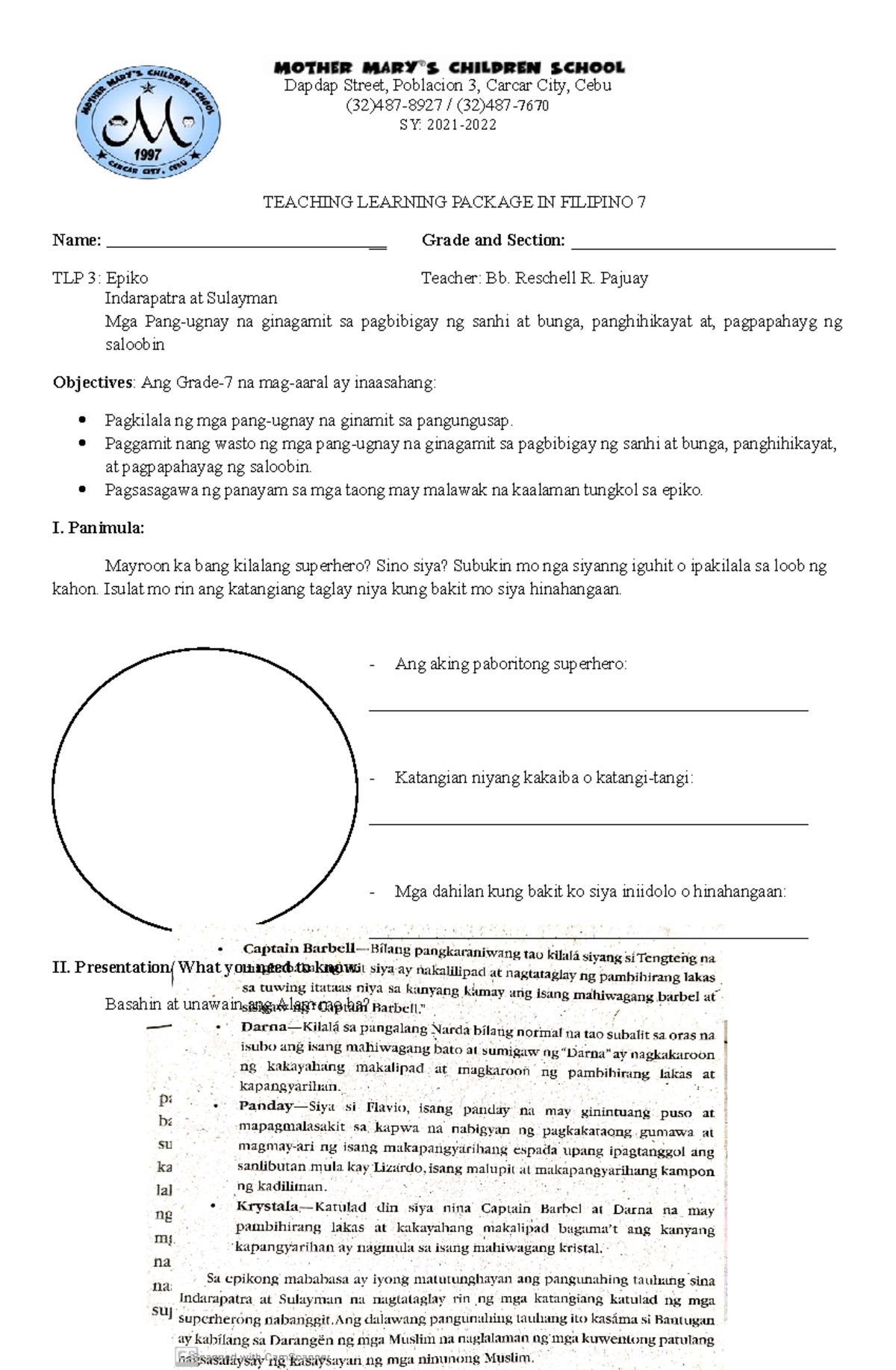 Filipino 7- TLP 3 - It can be a lecture notes with activities. It is a ...