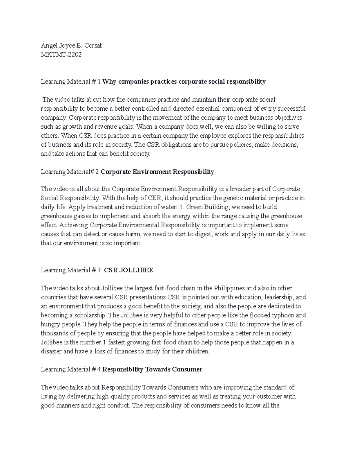 Activity No.3 po ito - Angel Joyce E. Corsat MKTMT- Learning Material ...