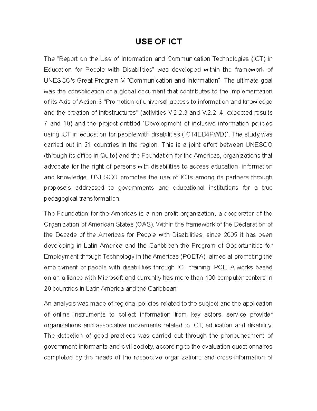 USE OF ICT - Use of ict - USE OF ICT The “Report on the Use of ...