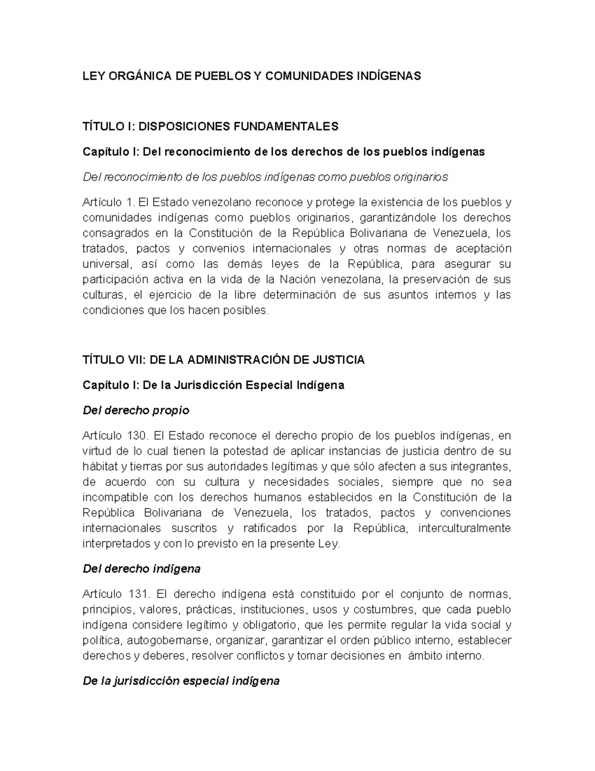 Ley Orgánica De Pueblos Y Comunidades Indígenas Ley OrgÁnica De 0726
