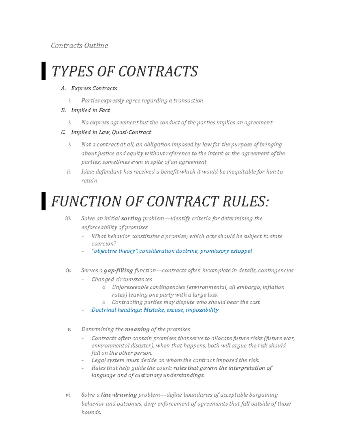 Contracts 2 - Contracts Outline TYPES OF CONTRACTS A. Express Contracts ...
