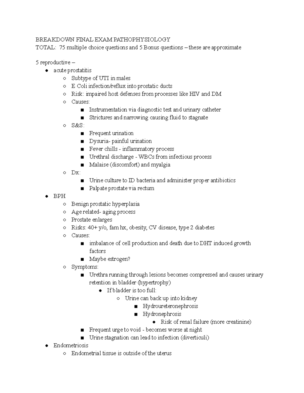 Patho final study guide - BREAKDOWN FINAL EXAM PATHOPHYSIOLOGY TOTAL ...